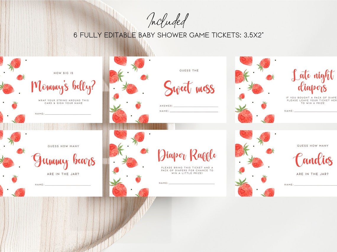 Editable Strawberry Baby Shower Games Bundle A Berry Sweet Baby Shower ...