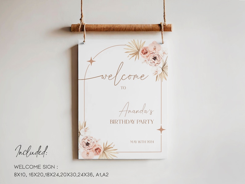 Pampas Grass Birthday Welcome Sign Boho Birthday Welcome Sign Editable ...