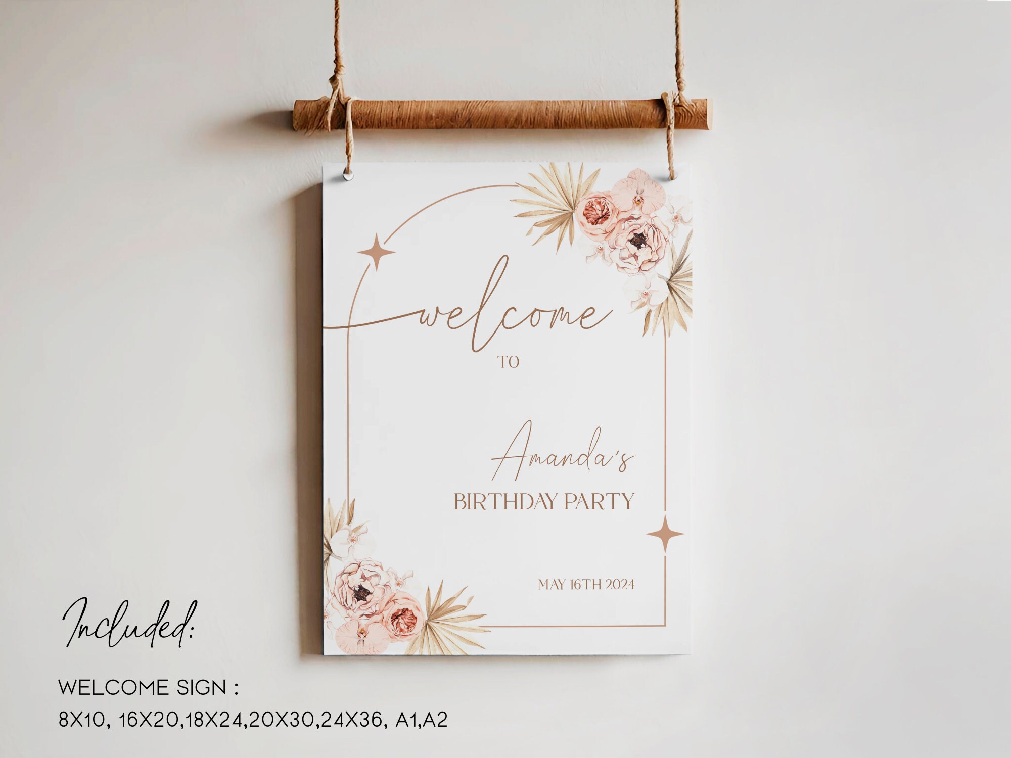 Pampas Grass Birthday Welcome Sign Boho Birthday Welcome Sign Editable ...