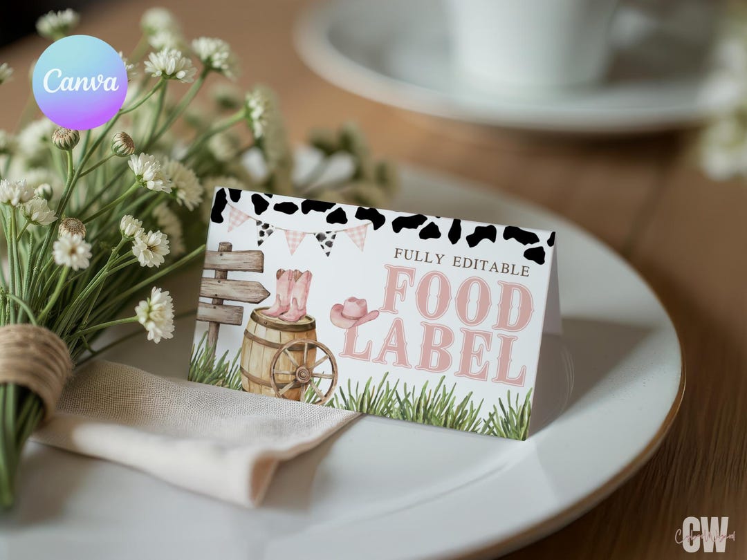 First Rodeo Birthday Food Label, Cowgirl 1st Birthday Buffet Label ...