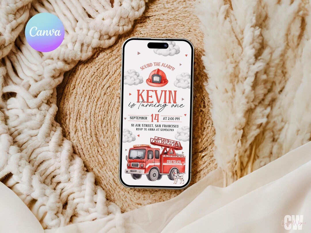 Fire Truck Birthday Phone Evite – Sound the Alarm Fireman Theme ...