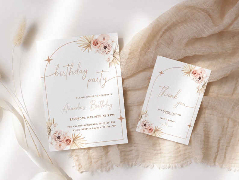 Editable Pampas Grass Birthday Party Invitation Boho Birthday Party ...