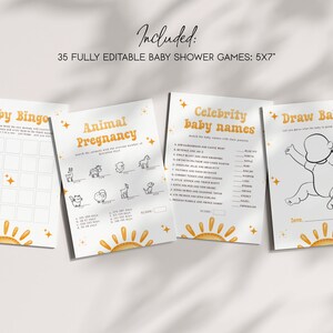 Editable Sunshine Baby Shower Games Bundle Retro Sun Baby Shower Game ...