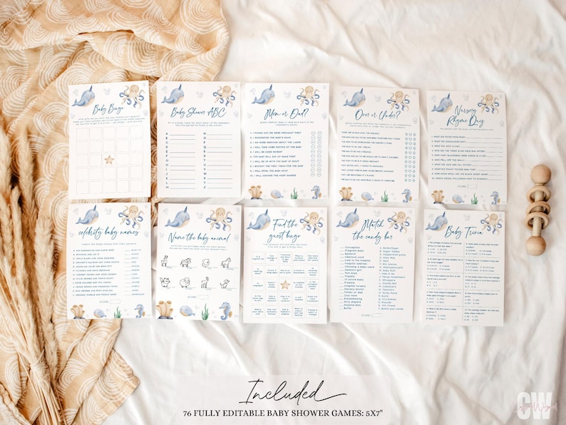 Under the Sea Baby Shower Game Pack, Editable Ocean Baby Games, Ocean ...