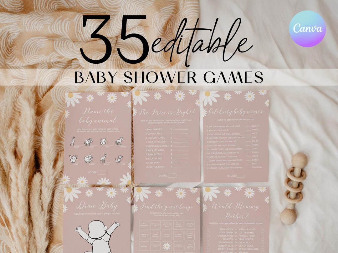 Boho Daisy Baby Shower Games Bundle, Floral Baby Shower Games Set ...