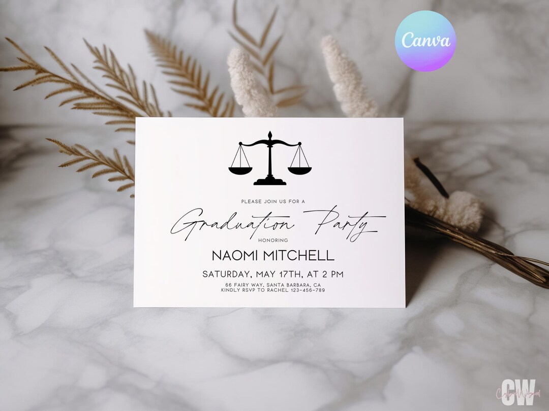 Lawyer Grad Invitation Card, Scales of Justice Invitation, Law Degree ...