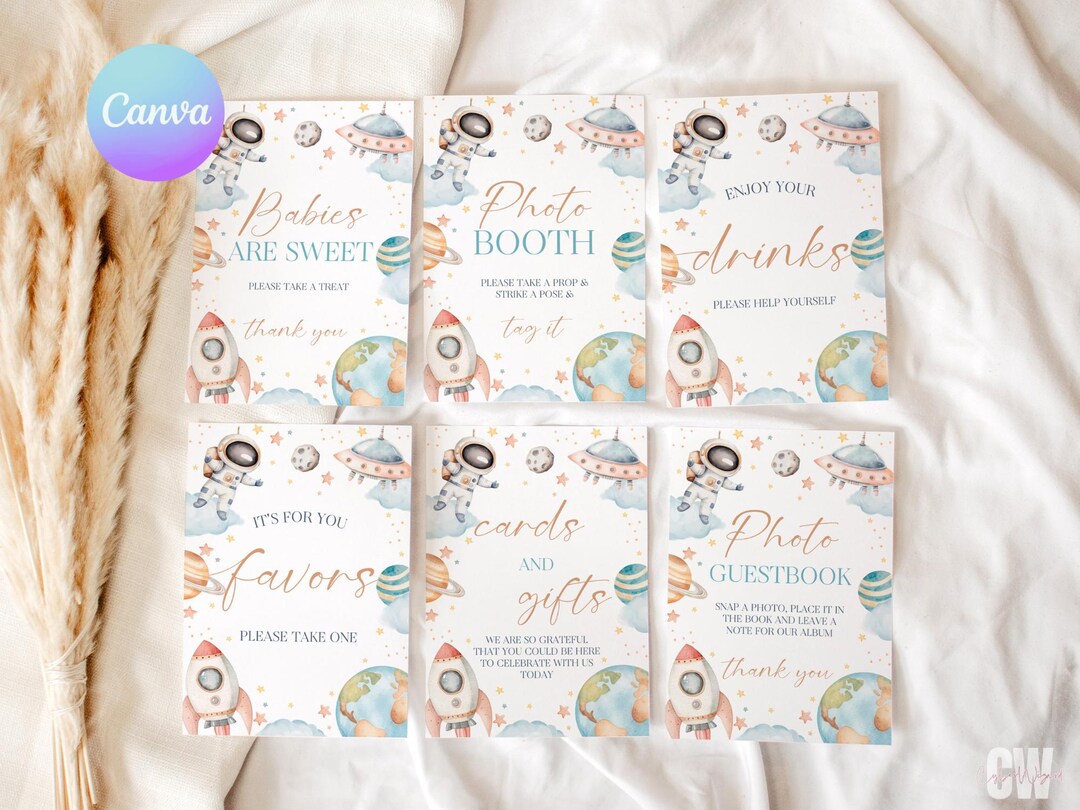 Outer Space 1st Birthday Table Signs, Blast off Birthday Party Table ...