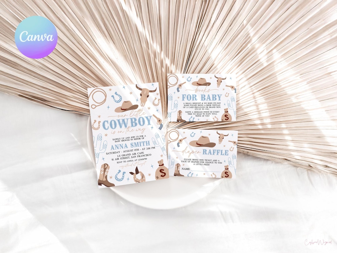 A Little Cowboy is on the Way Bundle – Rustic Boy Invitation Kit (DIY ...