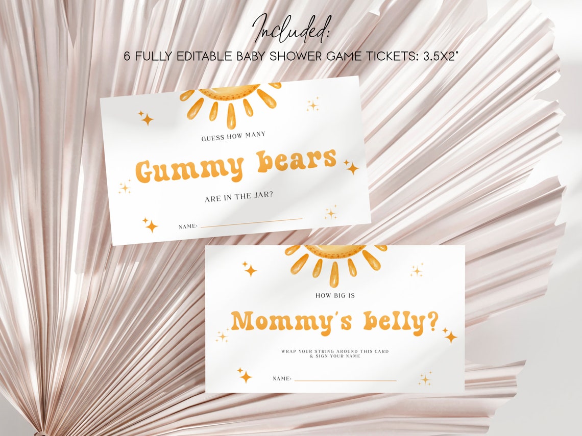 Editable Sunshine Baby Shower Games Bundle Retro Sun Baby Shower Game ...