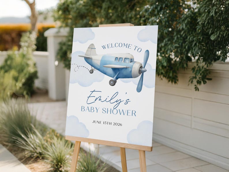 Editable Airplane Baby Shower Welcome Sign, Pilot Baby Shower Welcome ...