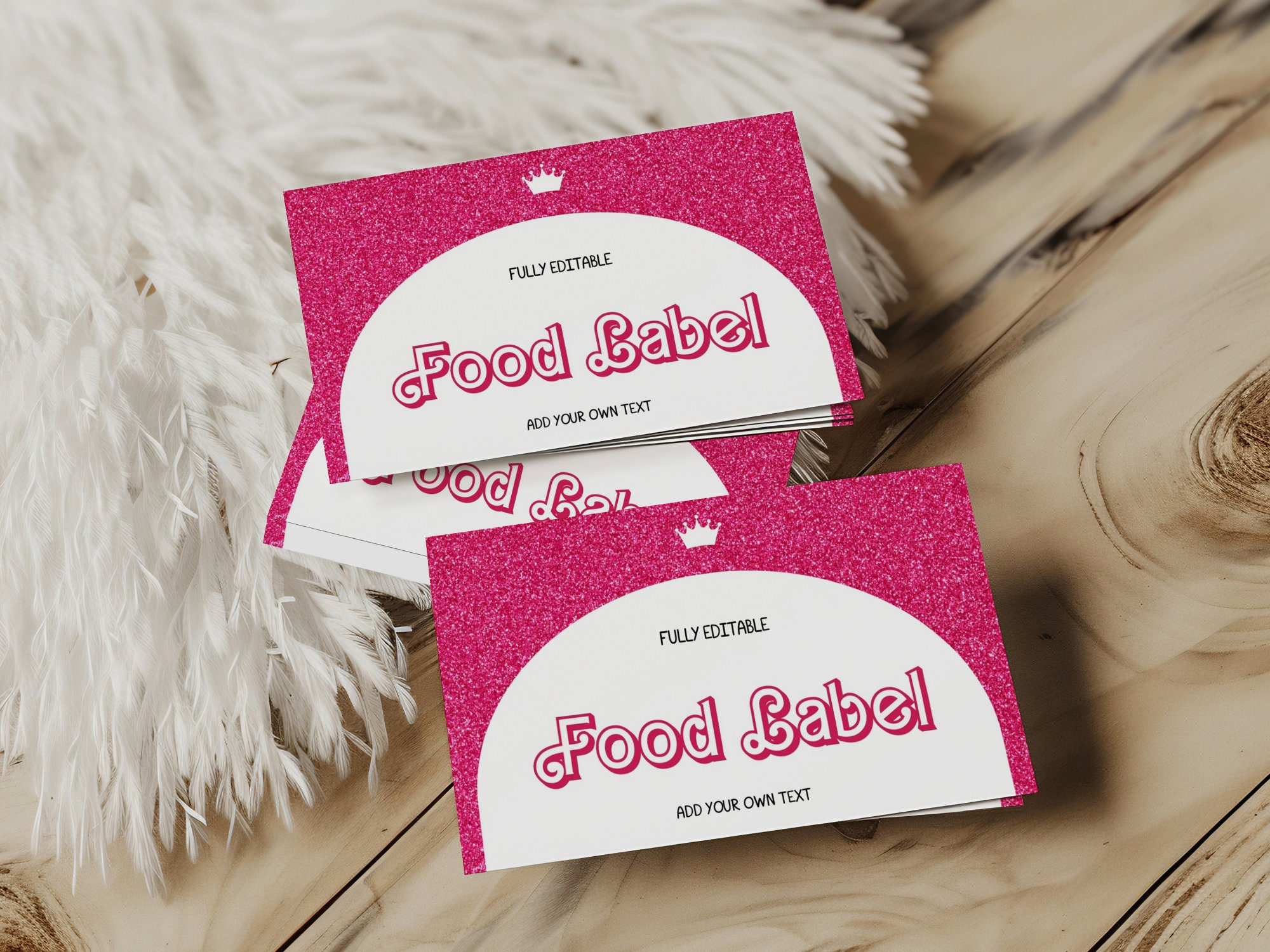 Editable Hot Pink Doll Food Labels Pink Glitter Food Tent Doll Birthday ...