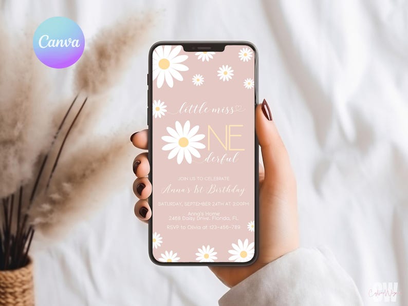 Digital Daisy First Birthday Invitation, Pink Daisy Birthday Party ...