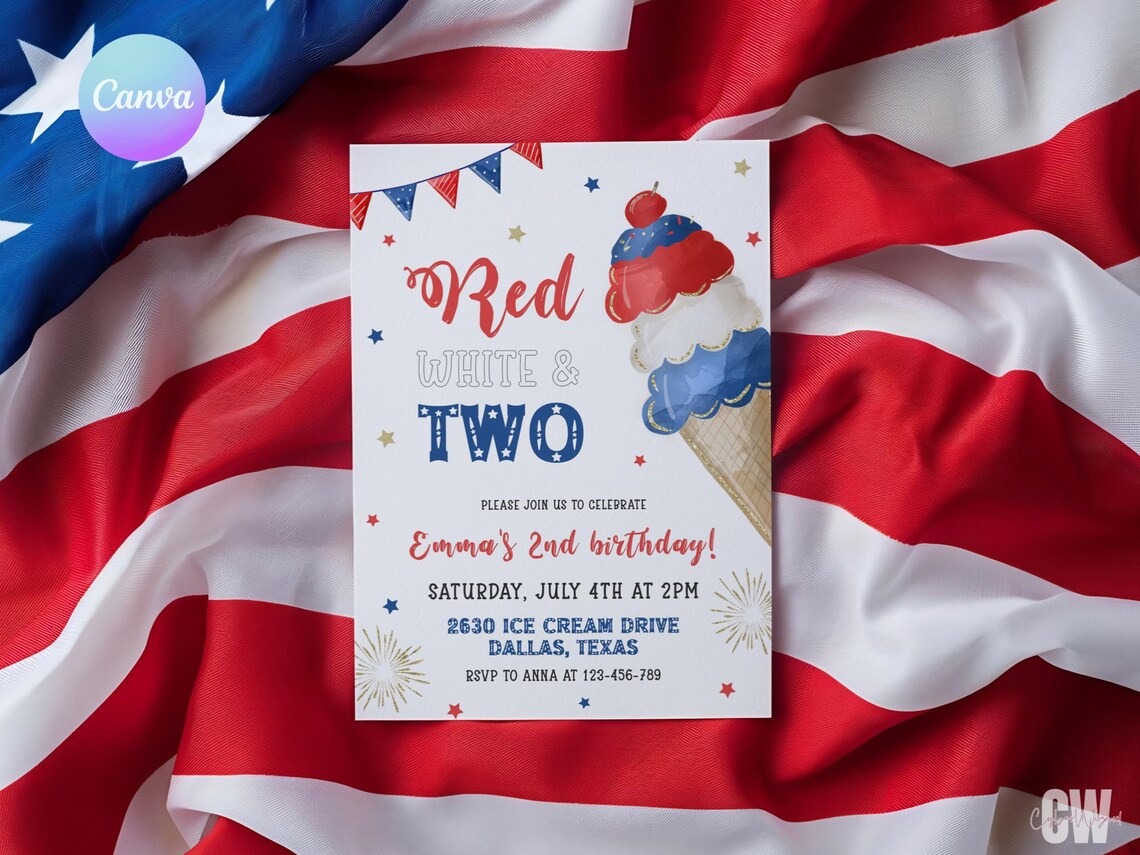 4th of July Patriotic 2nd Birthday Invite, Bomb Pop, Four of July 2nd ...
