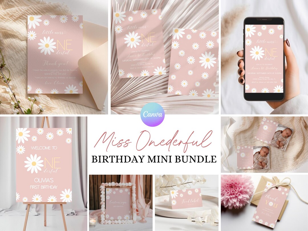 Daisy First Birthday Invitation Bundle Daisy 1st Birthday Bundle Retro ...