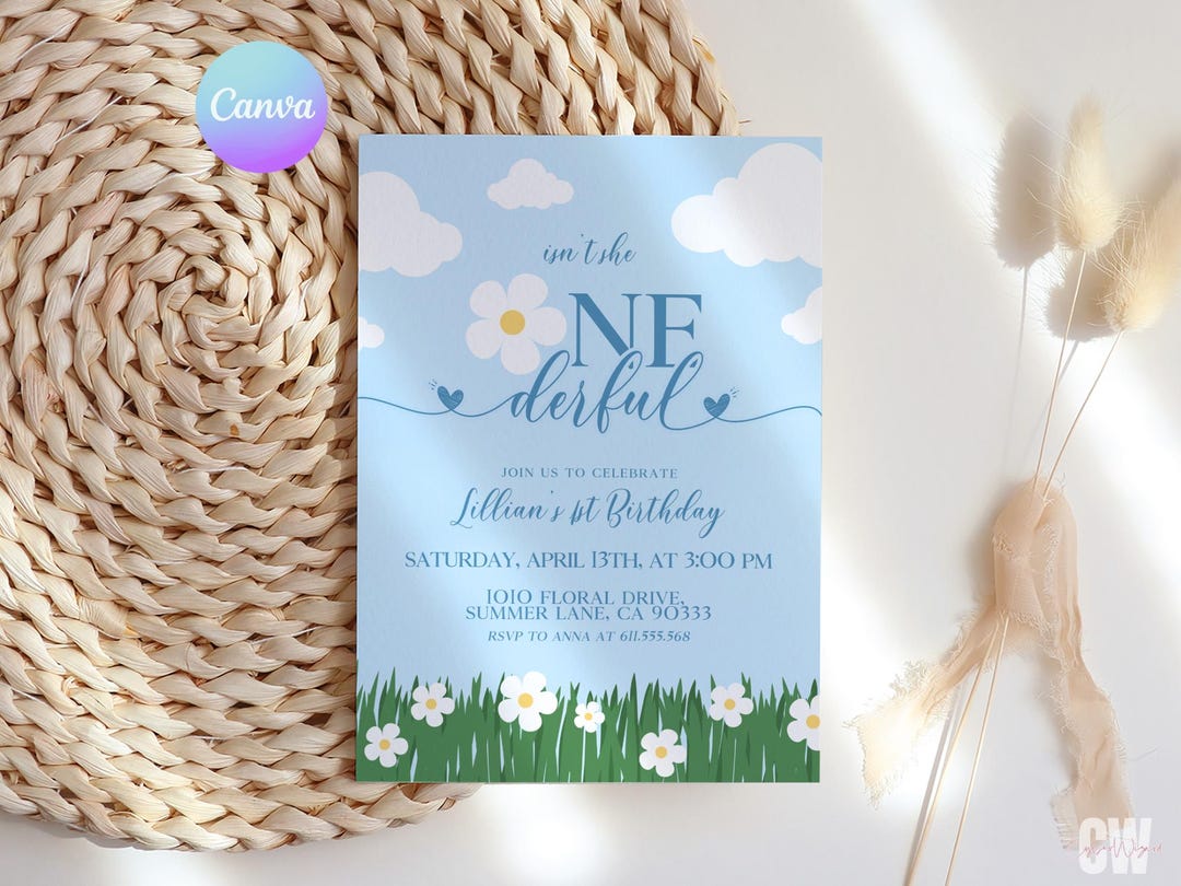 Daisy Sky First Birthday Invitation, Cloud Onederful Birthday Party ...