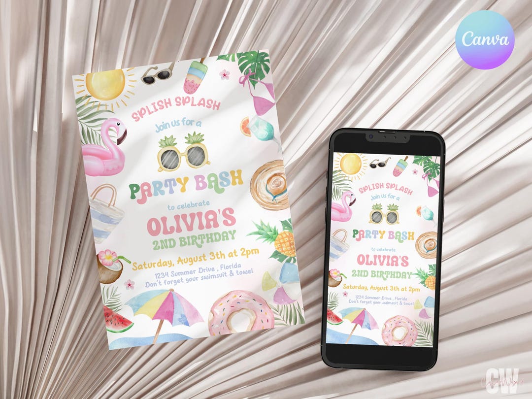 Splish Splash First Birthday Invitation, Editable Summer 1st Birthday ...