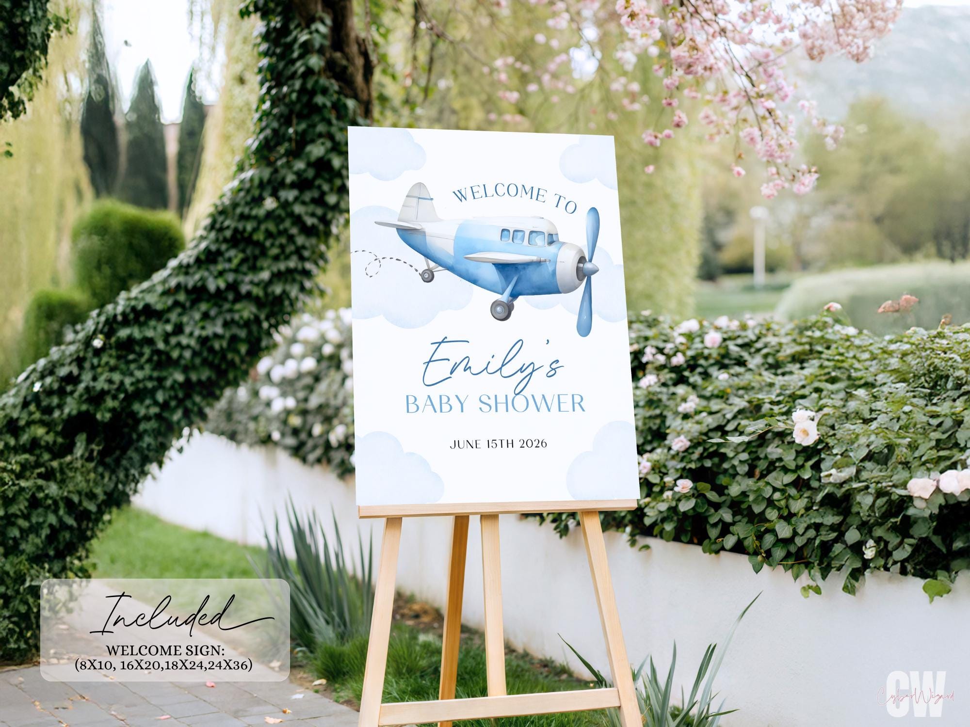 Editable Airplane Baby Shower Welcome Sign, Pilot Baby Shower Welcome ...