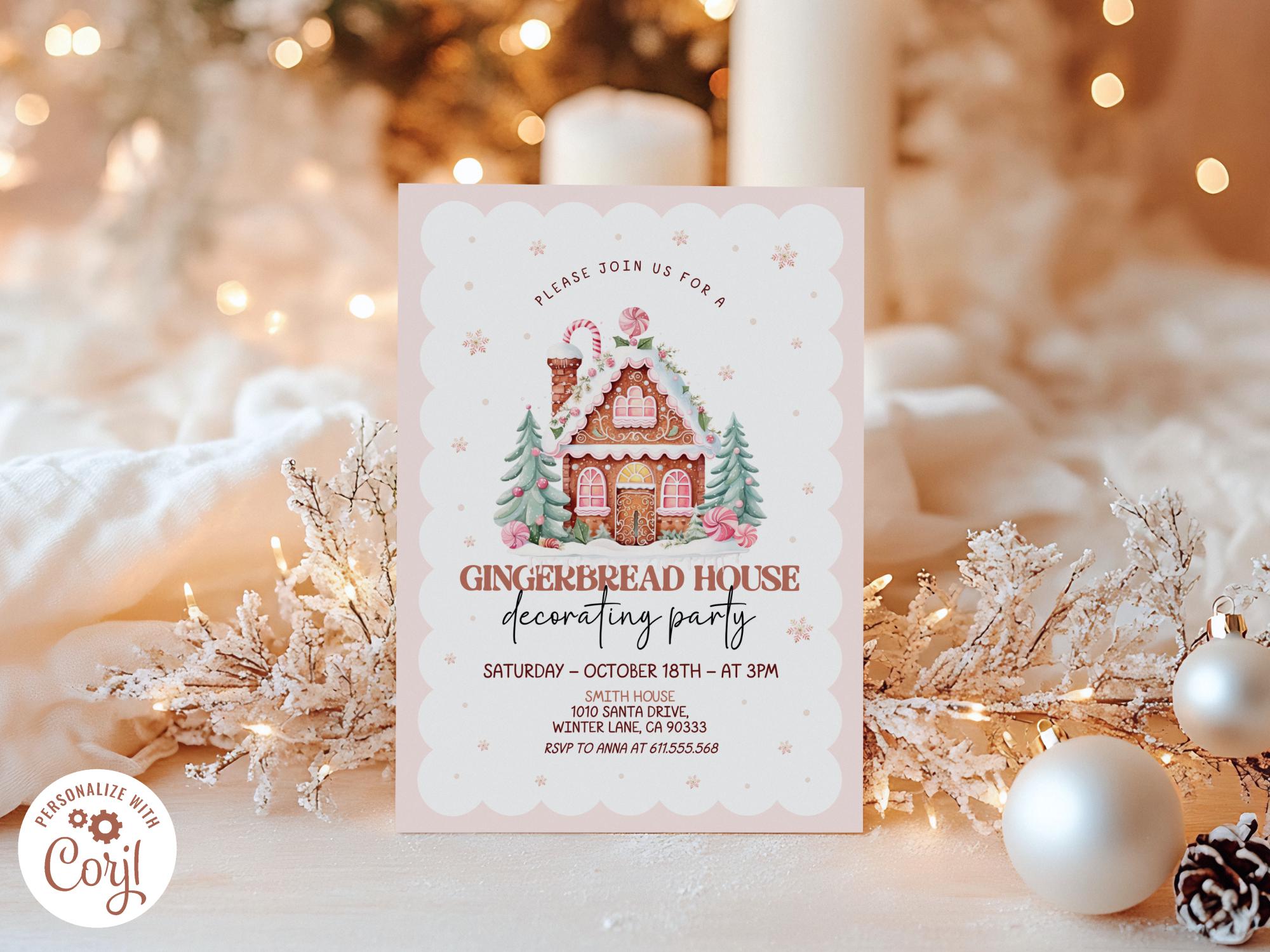 Pink Gingerbread Party Invitation, Gingerbread House Girl Party ...