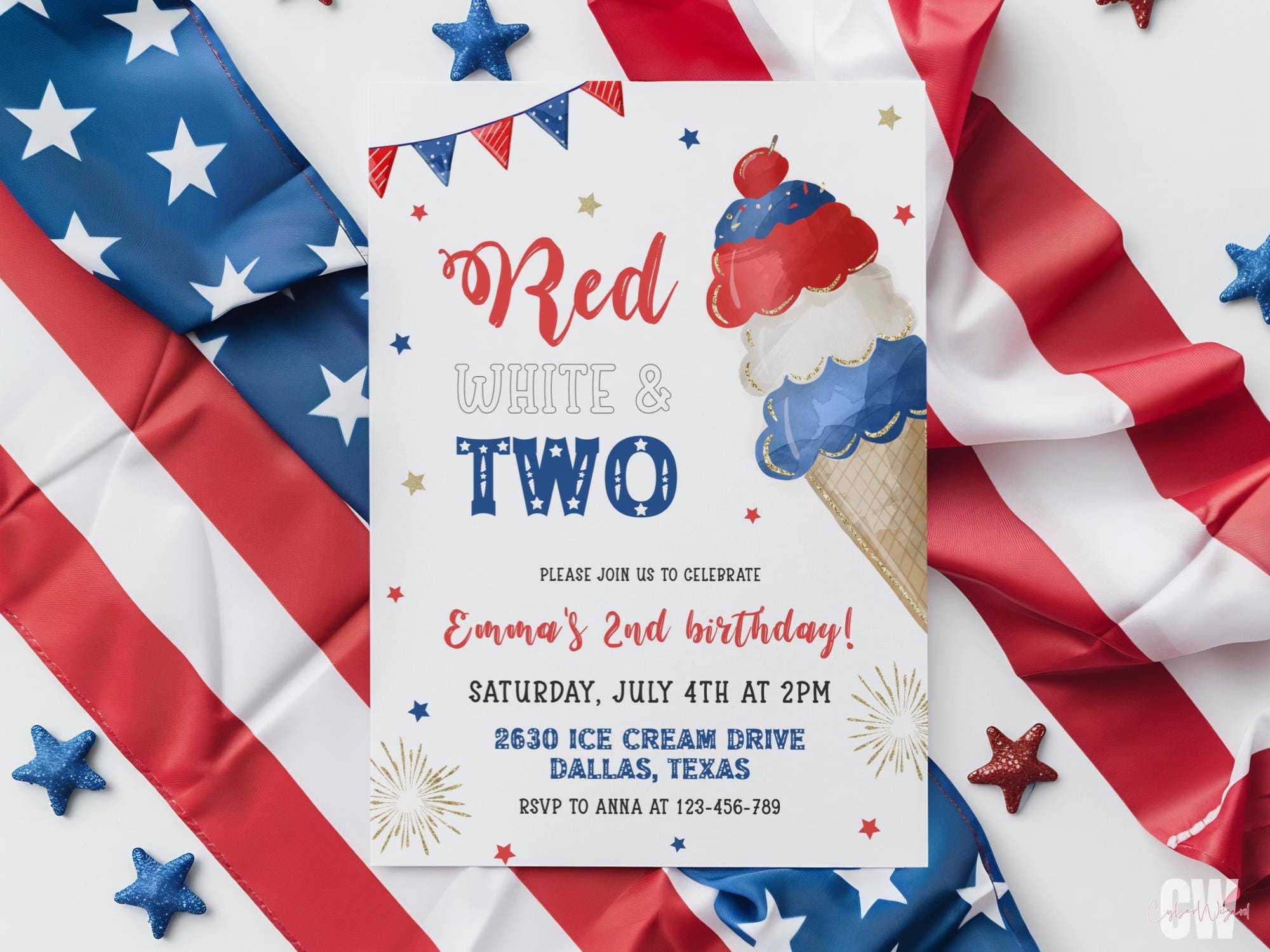4th of July Patriotic 2nd Birthday Invite, Bomb Pop, Four of July 2nd ...