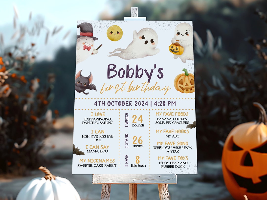 Ghost 1st Birthday Milestone Poster, Halloween 1st Birthday Blue ...