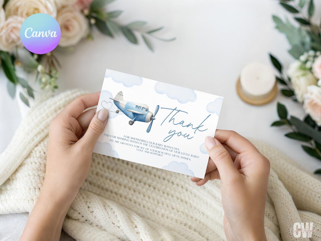 Airplane Baby Shower Thank You Card, Plane Baby Shower Thank You Note ...