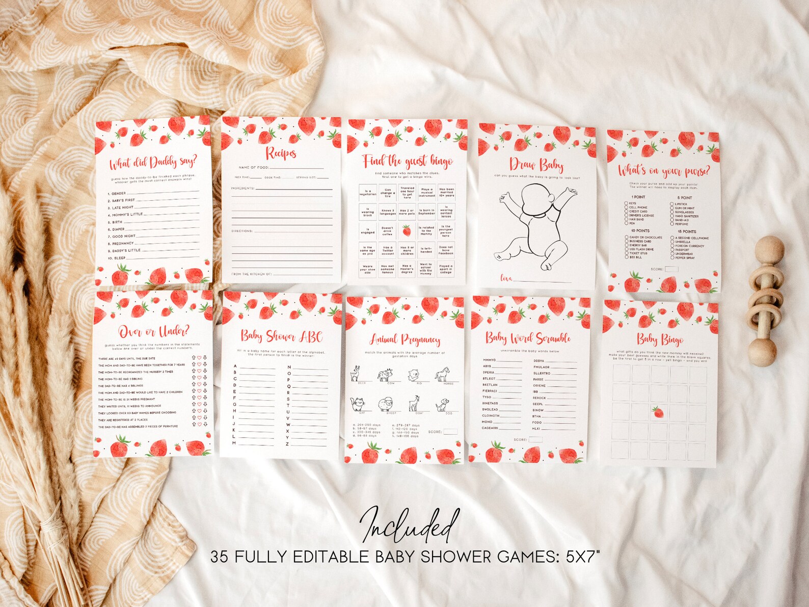 Editable Strawberry Baby Shower Games Bundle A Berry Sweet Baby Shower ...