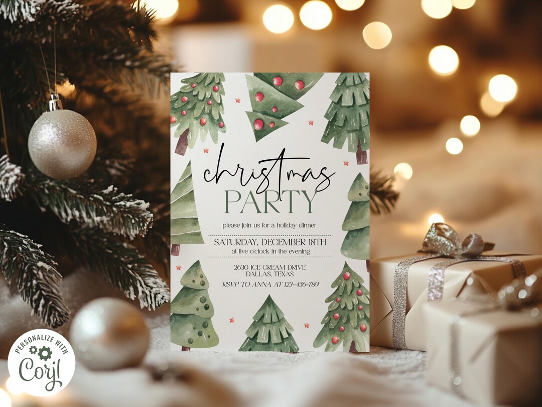 Printable Christmas Tree Party Invitation, Christmas Work Party Invite ...