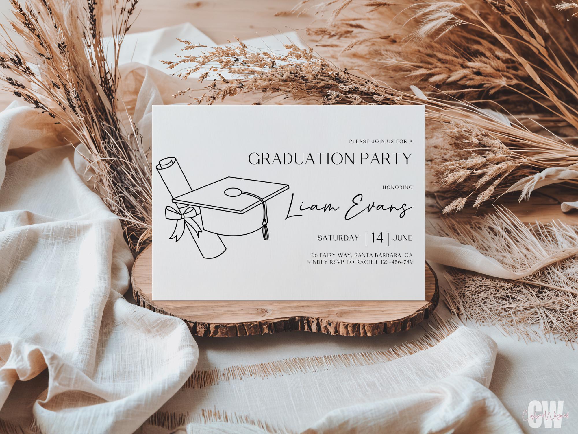 Hand-drawn Graduation Party Invitation, Minimalist 3x5 Graduation ...