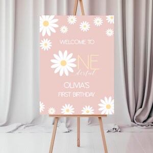 Daisy 1st Birthday Welcome Sign Pink Floral First Birthday Welcome Sign ...
