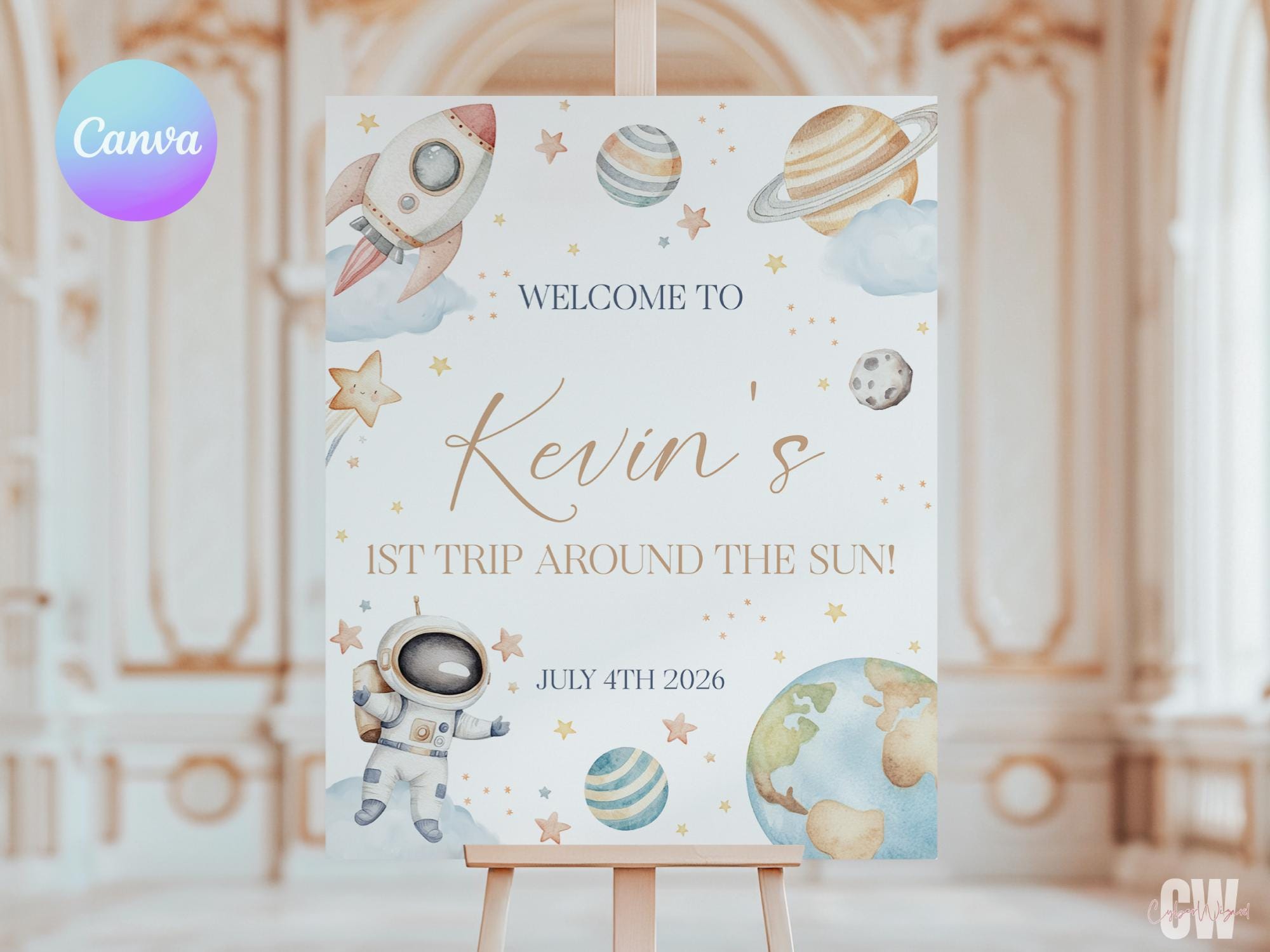 Space Birthday Welcome Sign, Astronaut 1st Birthday Welcome Poster ...