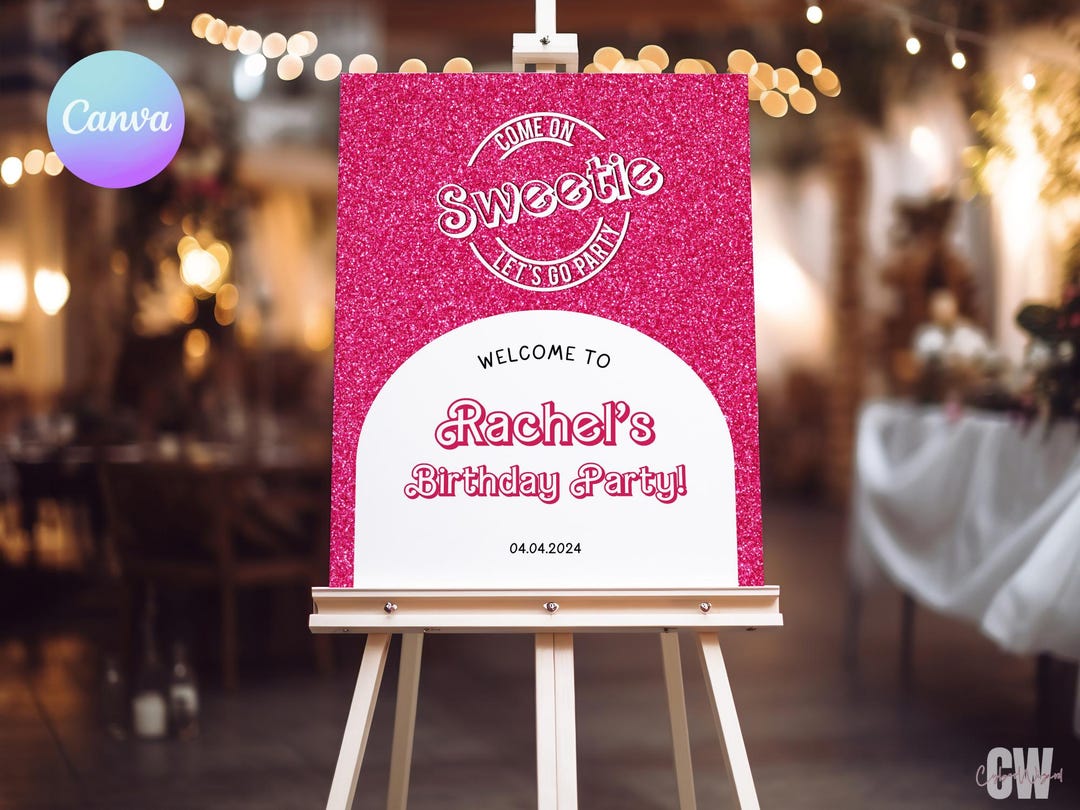 Pink Glitter Doll Birthday Welcome Sign (digital Download) - Etsy