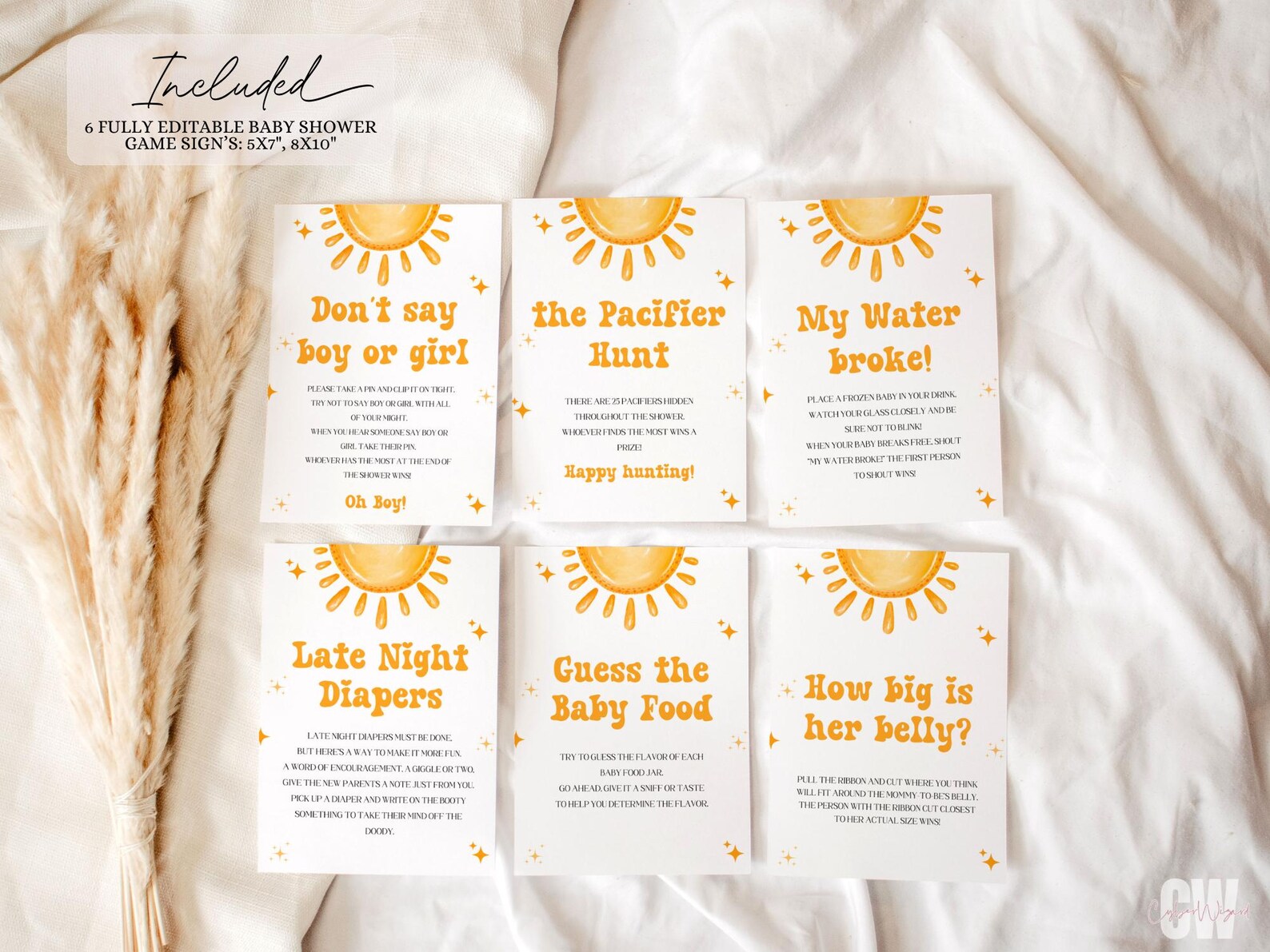 Editable Sunshine Baby Shower Games Bundle Retro Sun Baby Shower Game ...