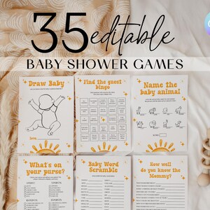 Editable Sunshine Baby Shower Games Bundle Retro Sun Baby Shower Game ...