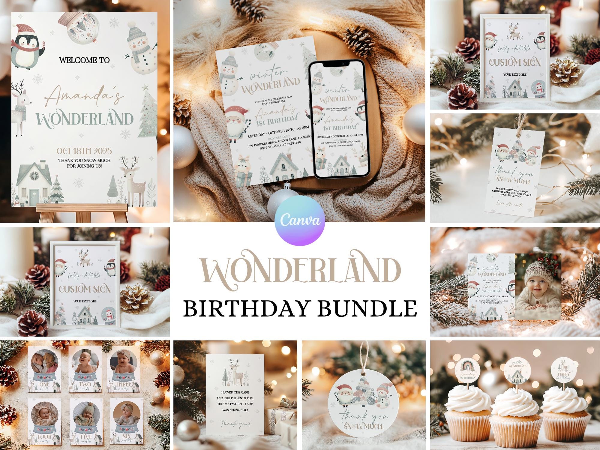 Winter Wonderland 1st Birthday Bundle, Winter Woodland First Birthday ...