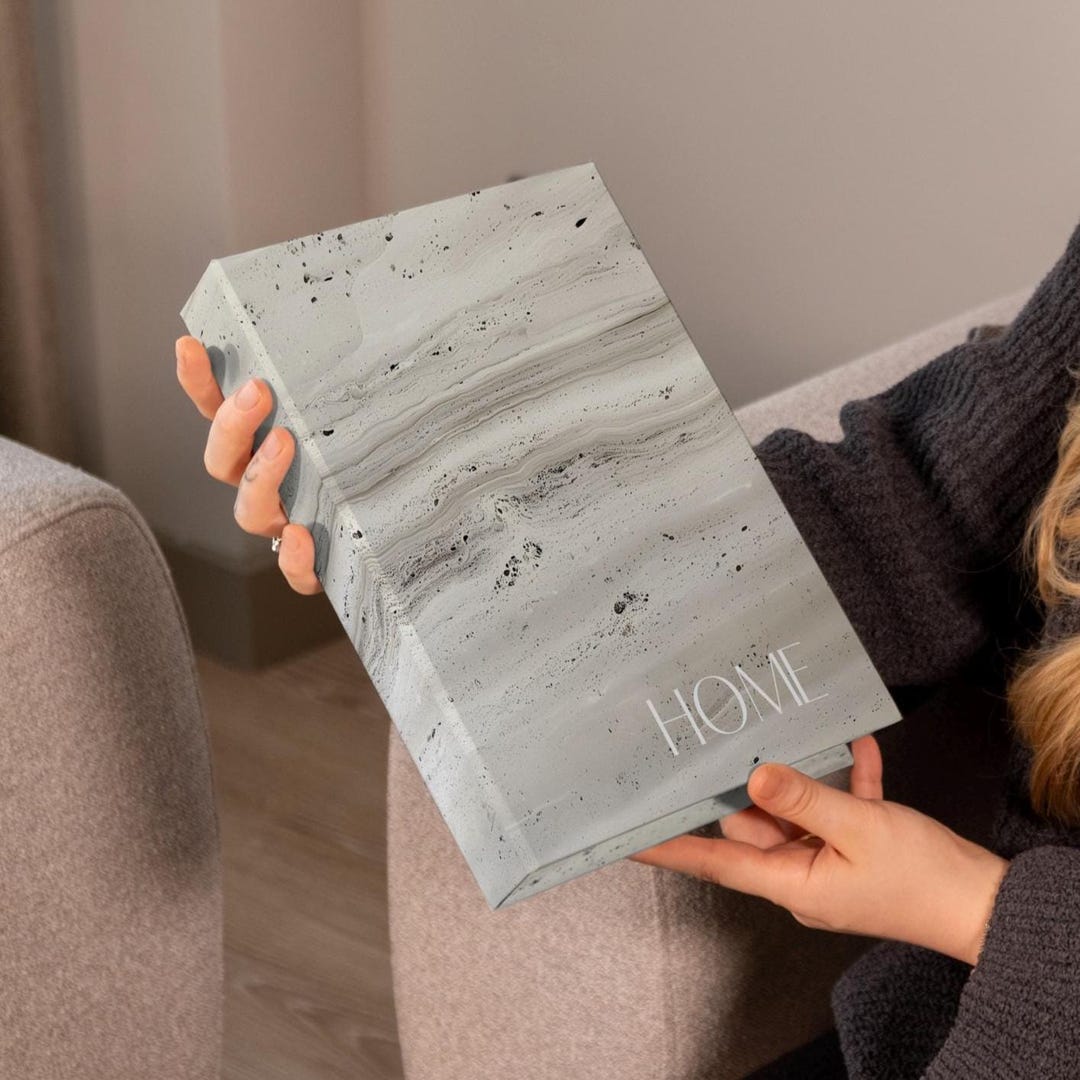HOME Faux Book Box: Grey Marble MDF Hidden Storage Decor, 10.82x7.16x1 ...