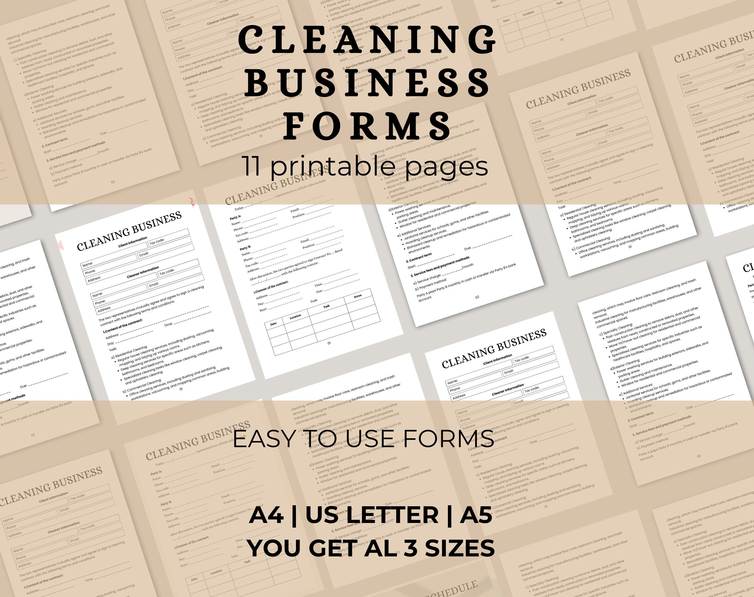 Cleaning Business Forms Bundle, Printable Cleaning Contract, Cleaning ...