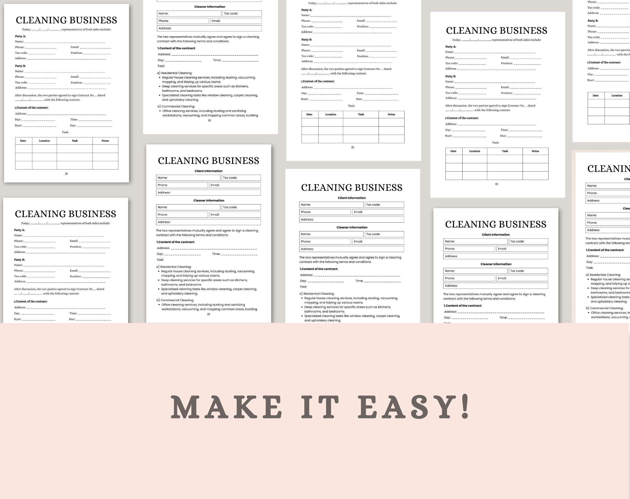 Cleaning Business Forms Bundle, Printable Cleaning Contract, Cleaning ...