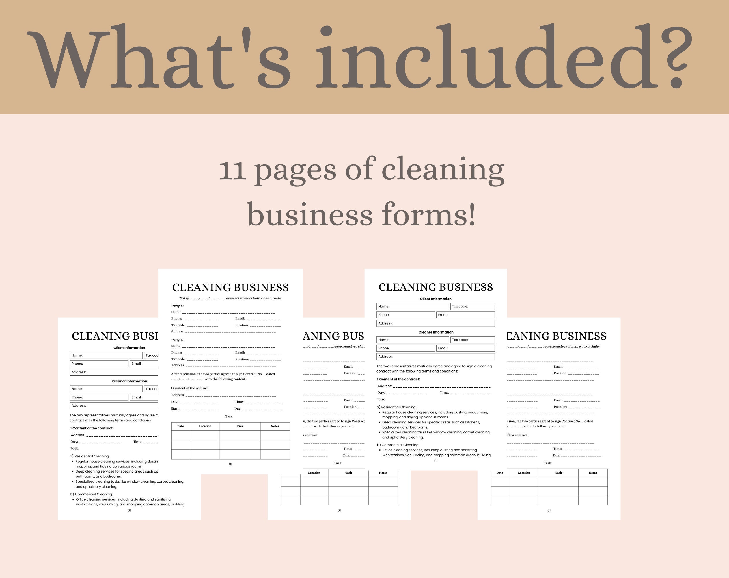 Cleaning Business Forms Bundle, Printable Cleaning Contract, Cleaning ...