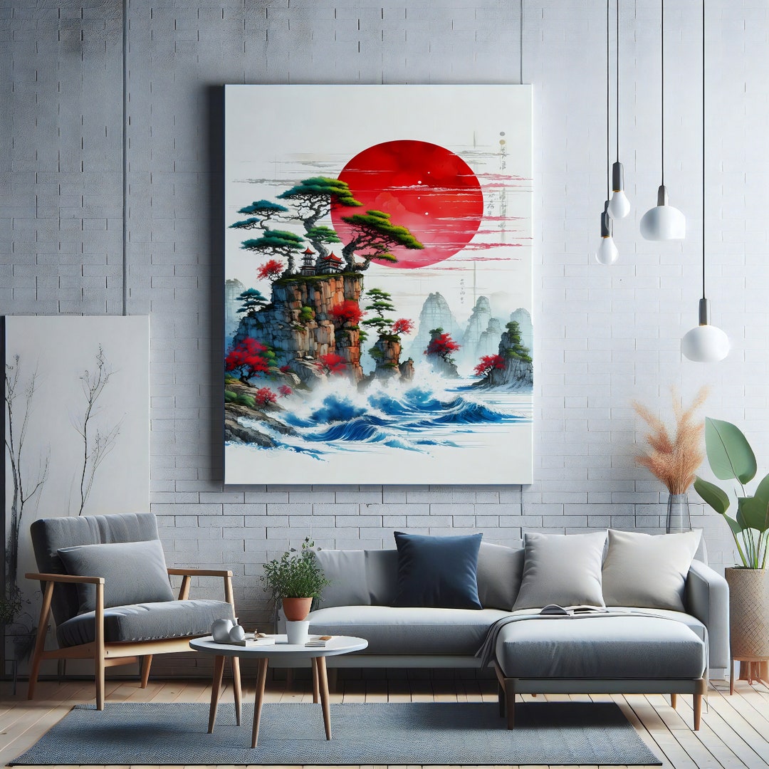 Japanese Sunrise Wall Art Red Sun Canvas Print for Unique Home Decor - Etsy
