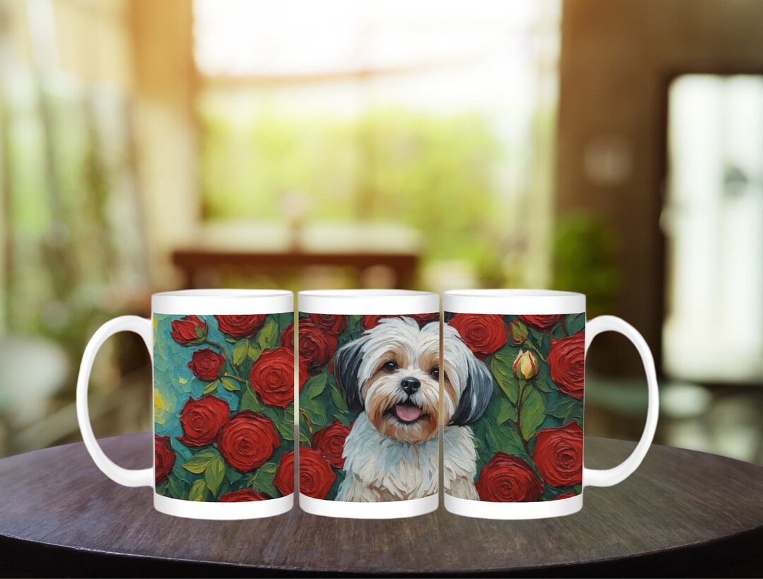 Shih Tzu Dog Mug. Cute Dog Mug. Dog Painting Mug. Dog Lover Mug. Roses ...