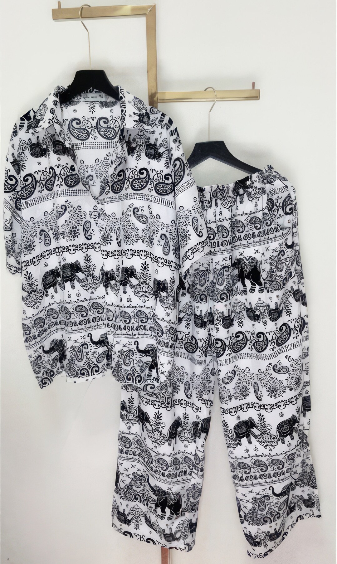 Set of Thai Elephant Pattern Shirt & Long Pants, Thai Pattern Clothes ...