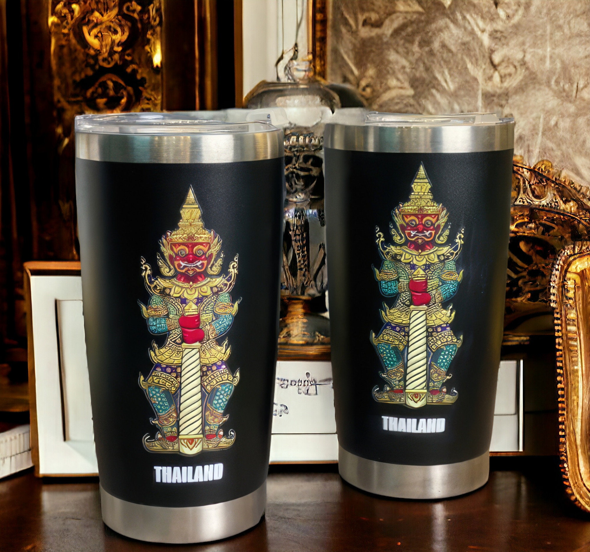 Thai Stainless Mug, Giant Print, Thai Style, Stainless Travel Mug, Beer ...
