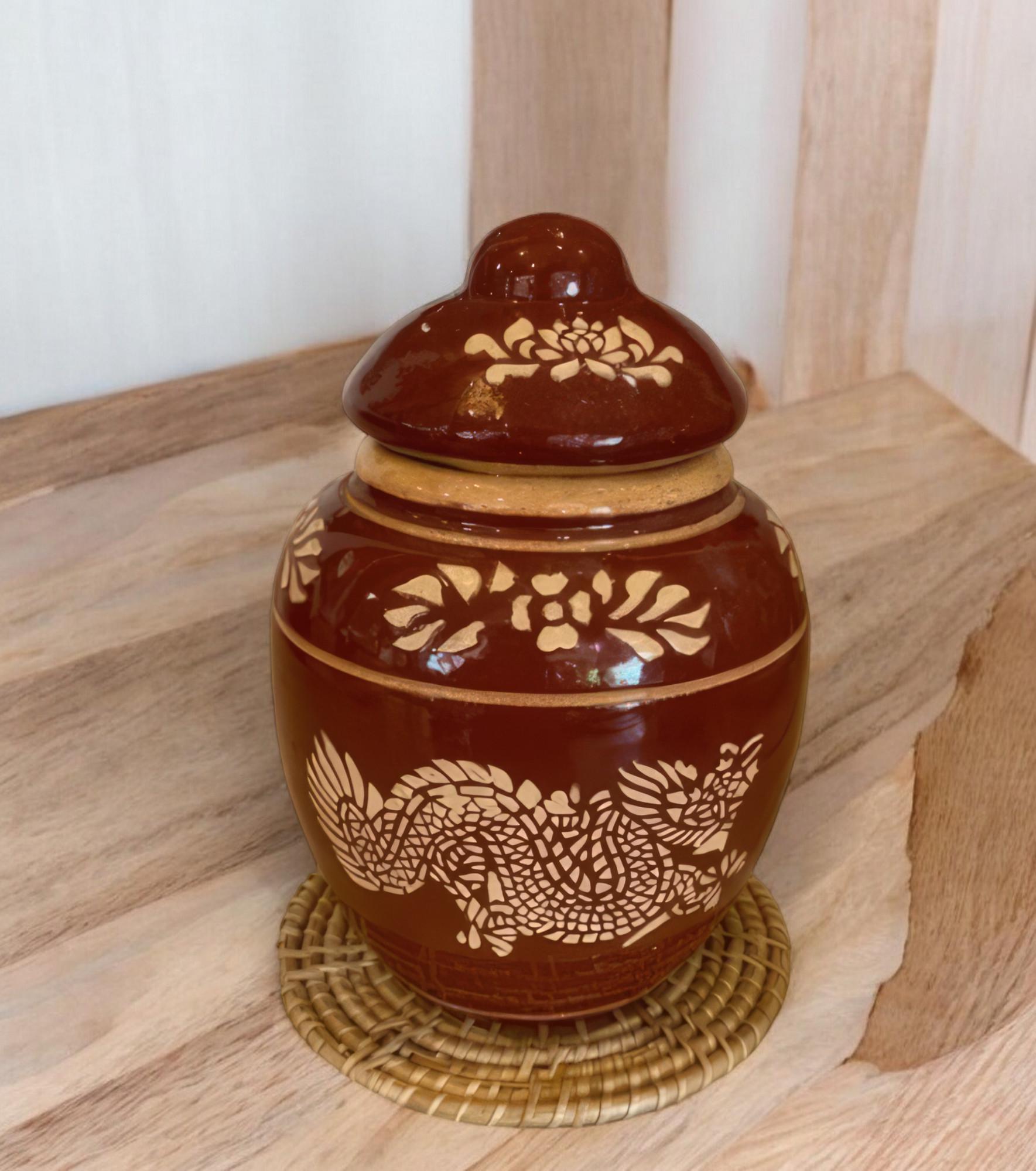 Thai Souvenir, Jar, Dragon Design, Handcraft, Jar With Lid, Thailand ...