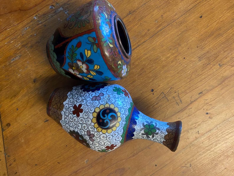 Pair of Vintage Chinese Cloisonné Miniature Vases - Etsy New Zealand