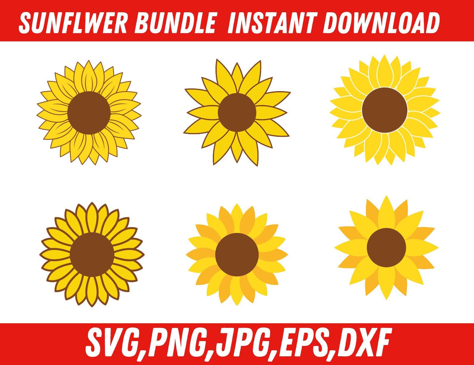 Sunflower Svg Bundle, Sun Flower Cut Files, Sunflower Silhouette ...