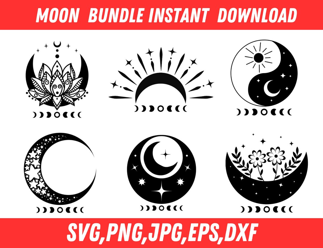 Moon Bundle Svg, Moon Vector, Moon Silhouette, Moon Clipart, Moon Svg ...