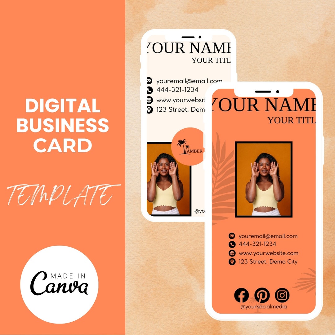 Digital Business Card Template in Orange and White Business Card for ...