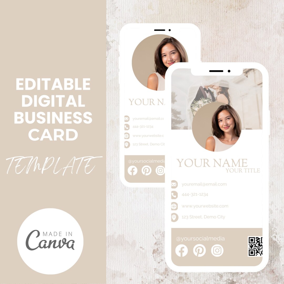 Digital Business Card Template in Beige and White Business Card for ...