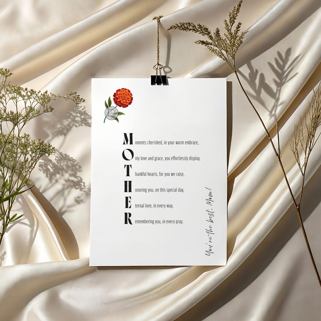 Mother Acrostic Poem Print, Mother's Day Card Gift for Mom, Sentimental ...