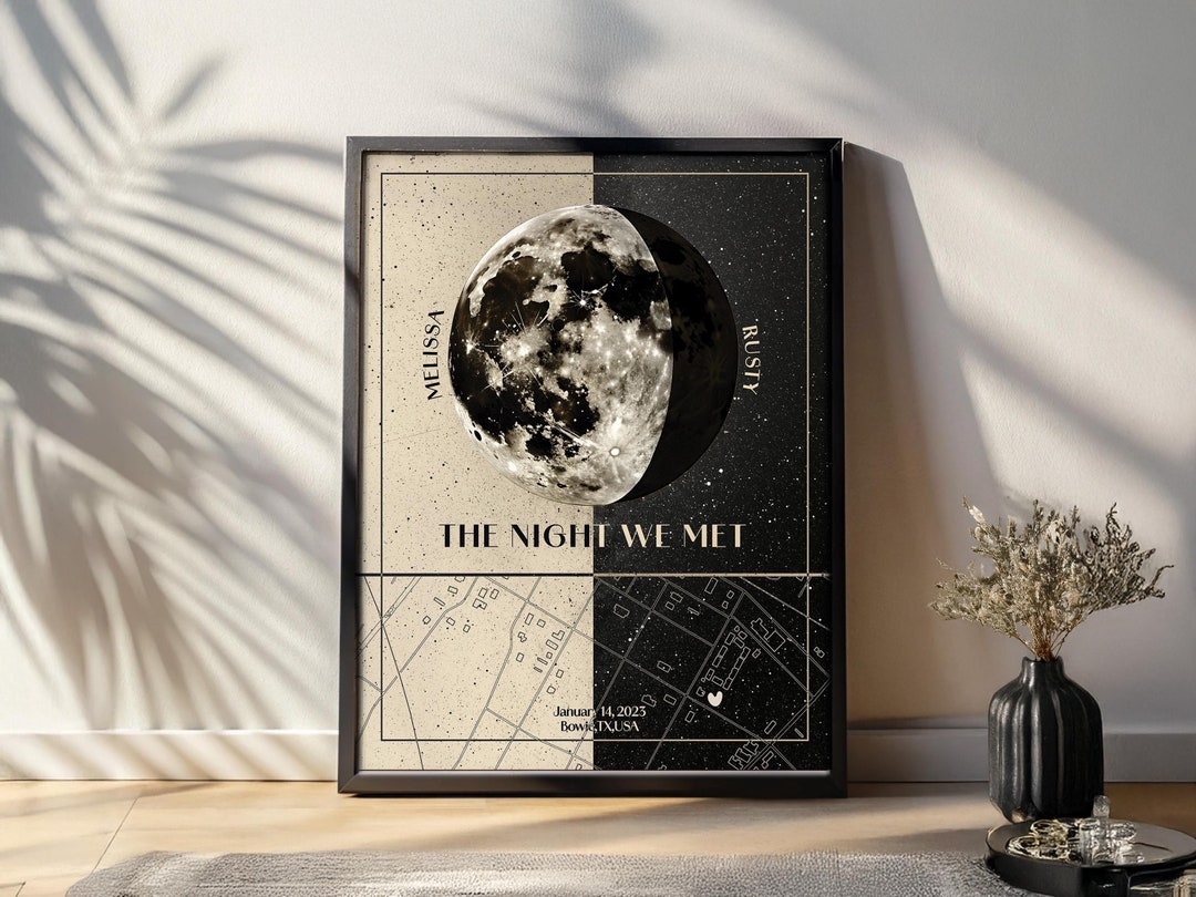 Personalized Moon Phase Couple Gift the Night We Met Custom Anniversary Night Sky Art Print ...